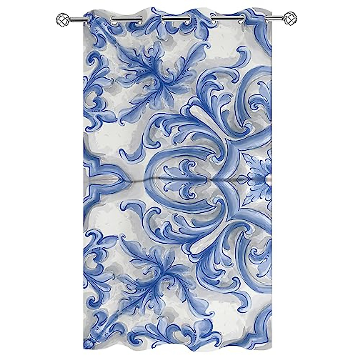 Outdoor Curtains for Patio,Retro Bohemian Tile Pattern Grommet Outside Curtains Windproof Privacy Panels with Tieback,Ethnic Blue Damask Weighted Window Treatment Indoor/Outdoor Drapes 54x84in