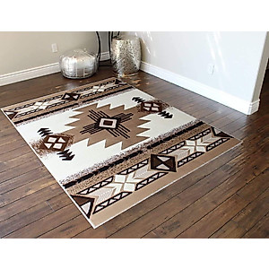 YHSF South West Native American Area Rug C318 - Easy Clean, Thick, Soft, Durable Native Tribal American Indian Inspired Rug for Bedroom/Living Room and More - Ivory, 5 Feet x 7 Feet