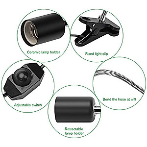 AngleKai Reptile Heat Lamp, 50W Adjustable Turtle Heating Light for Lizard Reptile Included 2 UVA UVB Bulb Baking Lamp (E27, 110V) (Black)