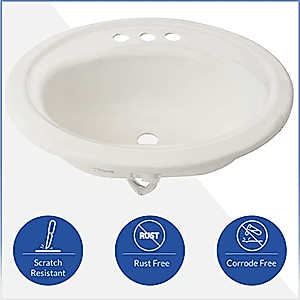 American Built Pro Lavatory Sink 20" x 17" x 7.5" Oval Shape White Color for Mobile Homes RVMH ABS Rust Free 3 Hole Heavy Duty Sink Perfect for RV, Bathroom, Bar, Farm, Mancave, Basement