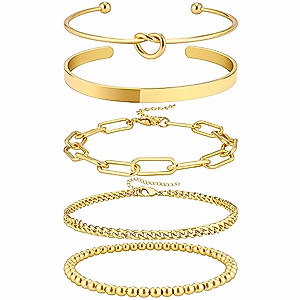AOZEL Gold Bracelets for Women Jewelry Gold Bangle Cuff Bracelets Trendy Gold Beaded Chain Bracelets Set for Women…