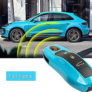 Jaronx Compatible with Porsche Key Fob Cover, Key Cover Compatible with Porsche Cayenne Panamera Macan Cayman 911 Key Fob Cover Key Shell Compatible with Porsche Key Accessories (Miami Blue)