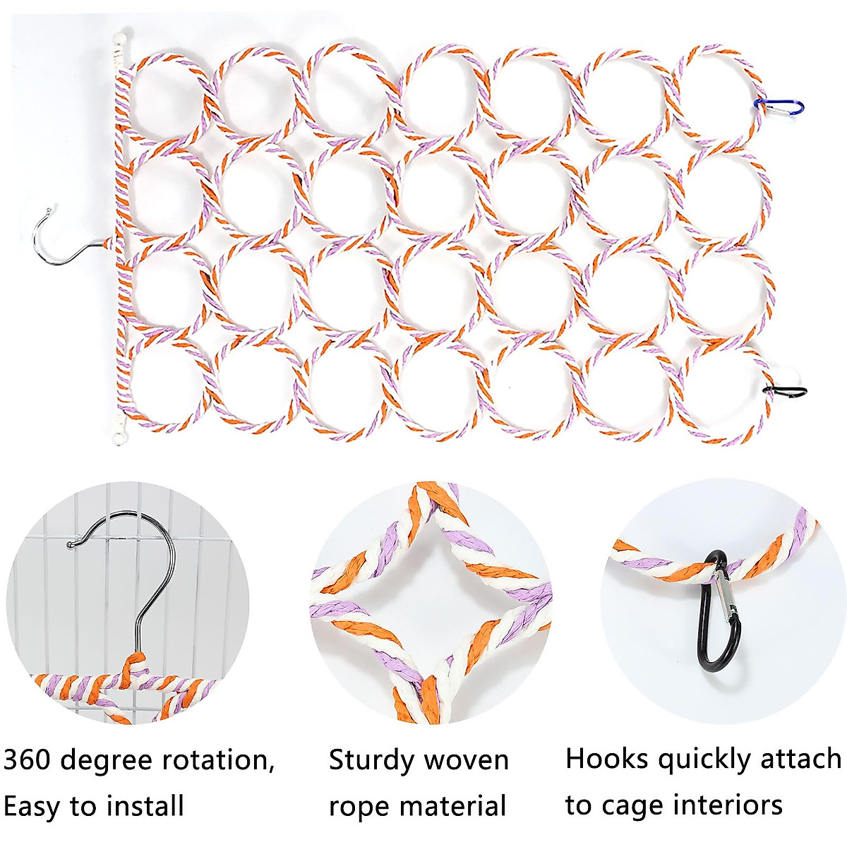 Jevnd 2 Pcs Rat Climbing Rope Net Toy for Cage, Bird Hemp Rope Perch Swing, Ladder Rope Bridge Hanging Hammock, Small Animal Activity Toy for Mouse, Mice, Parrot, Bird (Random Color)