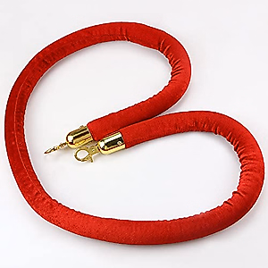 CZWESTC 2 pcs Red Velvet Stanchion Rope,Crowd Control Rope Barrier with Polished Gold Hooks for Oscar Party Decorations,VIP Sign,Red Carpet Events, Car Shows, and Upscale Affairs.