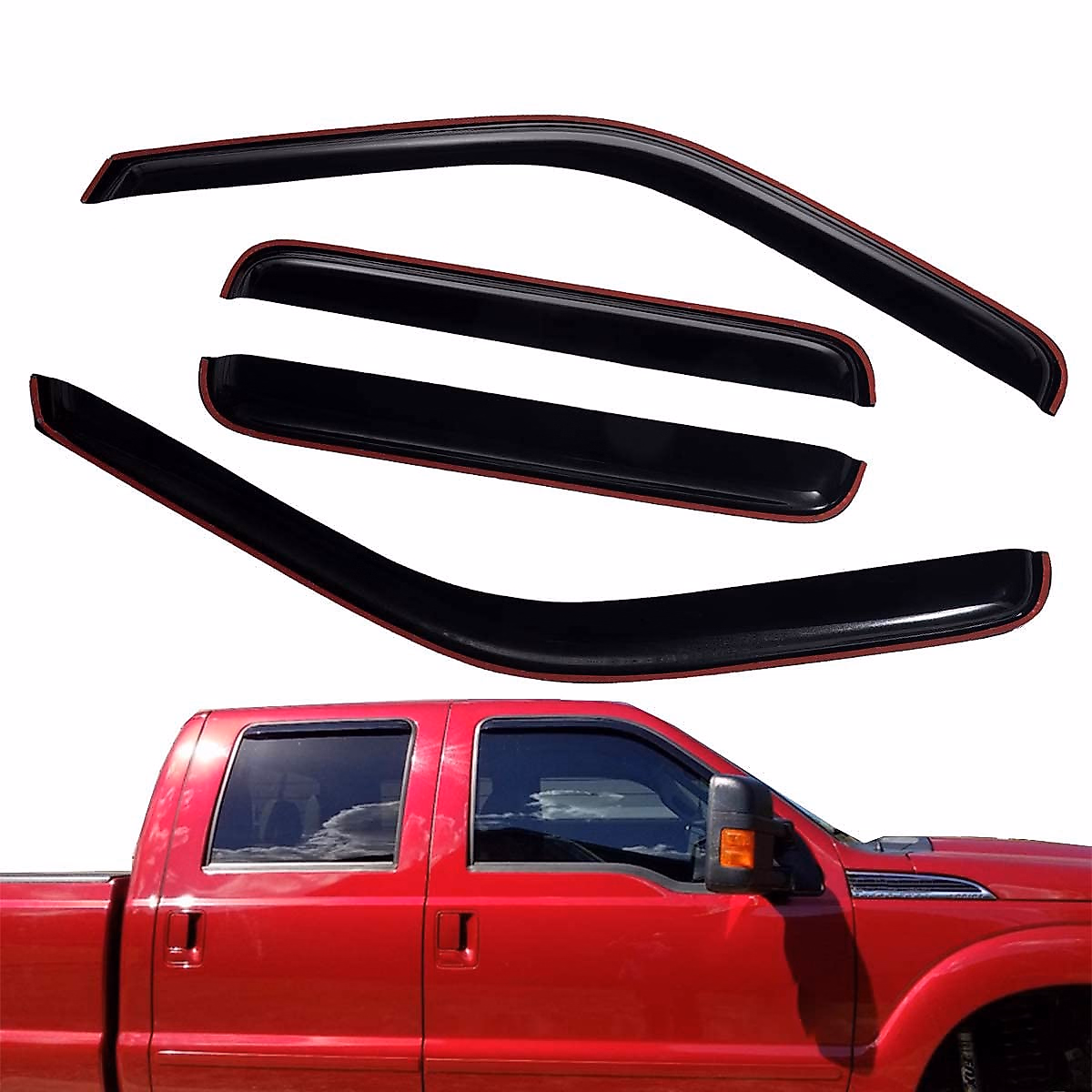 Lightronic WV194953 in-Channel Side Window Visor Deflector Vent Rain Guard, Dark Smoke, 4-Pieces Set, Fits 1999-2016 Ford F-250 Super-Duty & F-350 Super-Duty with SuperCrew Cab