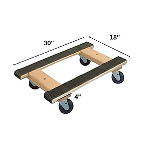 PRIMEPACK SUPPLIES H Frame Oak 4-Wheel Movers Dolly for Moving Supplies with Full Length Rubber Tread Dual Rail and Gray Wheel (18x30)