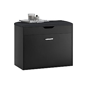 SoBuy Entryway Shoe Bench Shoe Cabinet with Folding Padded Seat & Flip-Drawer, Narrow Shoe Rack, Black, FSR95-SCH