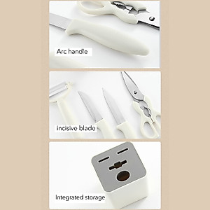 Kitchen Knife Set, 5PCS Knife Sets for Kitchen with Block, 2 Knives, Scissors, Peeler and Stand, Beige