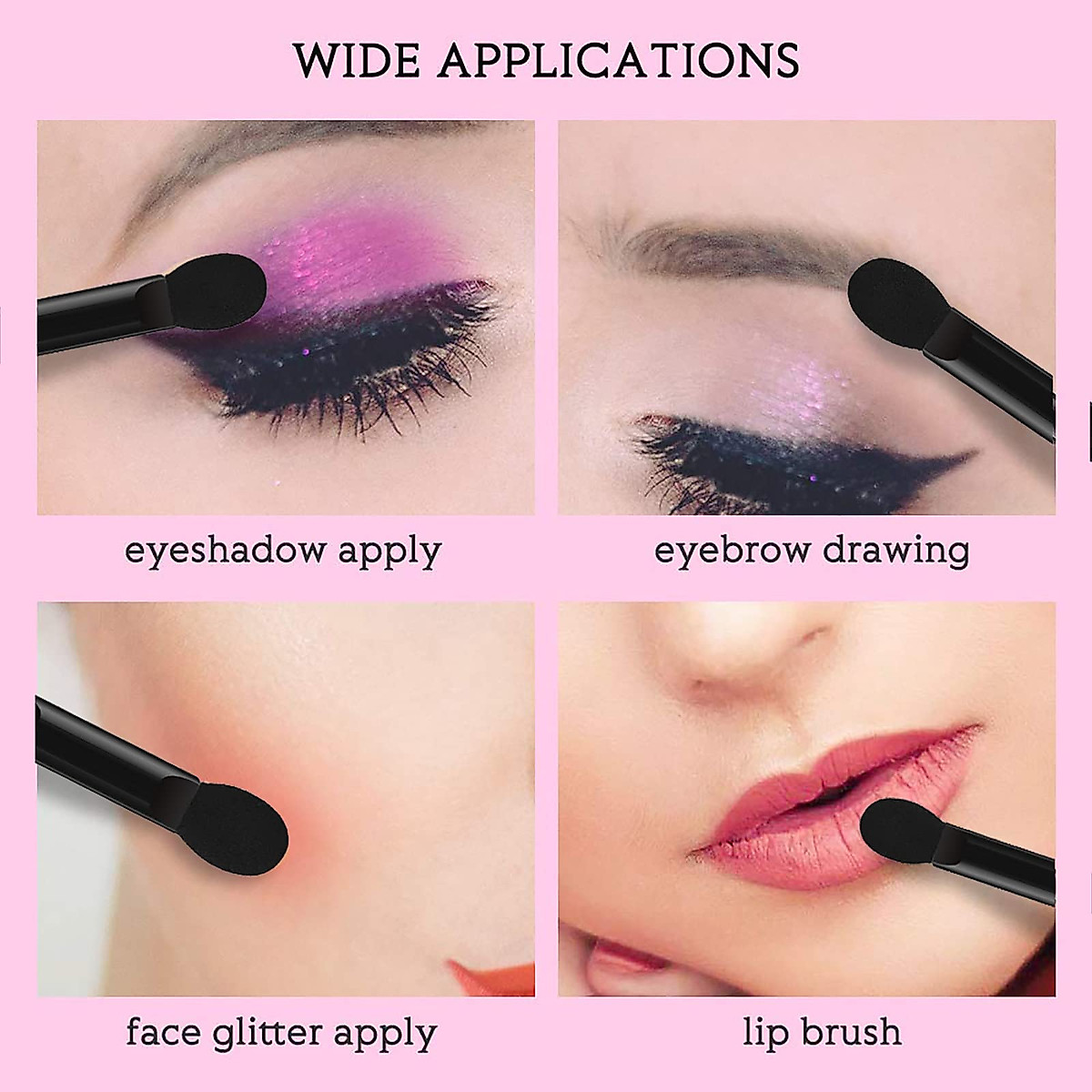 Deksias Disposable Dual Sided Eye Shadow Sponge Applicator Oval Tipped Eyeshadow Brushes Makeup Applicators (50PCS, black)