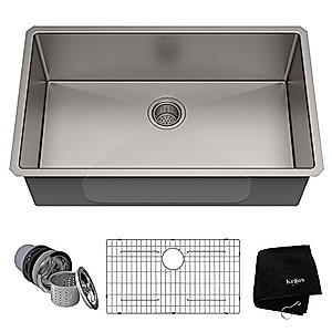 Kraus KHU100-32 Standart PRO 16 Gauge Undermount Single Bowl Stainless Steel Kitchen Sink, 32 Inch