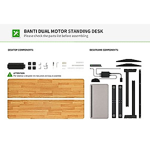BANTI Dual Motor Adjustable Height Standing Desk, Electric Sit Stand Desk with Screen Panel, 48 x 24 Inches Stand up Desk, Home Office Desk with Rubberwood Top and Black Frame B-SDE-SP48BO-D