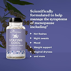 Staying Cool Menopause Supplements for Women – Hormonal Hot Flashes, Weight Support, Night Sweats – Vitex Chaste Tree & Black Cohosh Pills for Natural Relief – 60 Vegetarian Soft Capsules