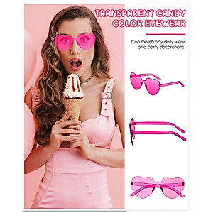 Sherr 48 Pairs Rimless Sunglasses Neon Party Supplies Glasses Plastic 80s Funky Sunglasses for Women Men (Neon Color,Heart Shape)