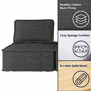 ZAFLY Modular Sectional Sofa Convertible L Shaped U Shaped Couch Sofa Living Room Furniture Sets Modern Armless Floor Sofa Couch for Living Room Bedroom, 3PCS (Dark Gray), Dark Grey