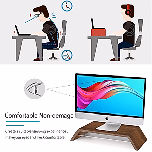 Aothia Monitor Stand Riser, Solid Wood Desktop Stands for Laptop Computer/TV/PC/Printers, Perfect Desk Shelf Organizer with Underneath Storage for Office Accessories(Black Walnut)