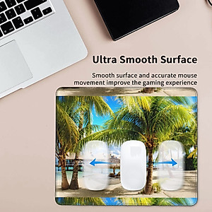 Tropical Beach Scenery Mouse Padwith Stitched Edges and Non-Slip Rubber Base for Laptop Computers Gaming Office or Home