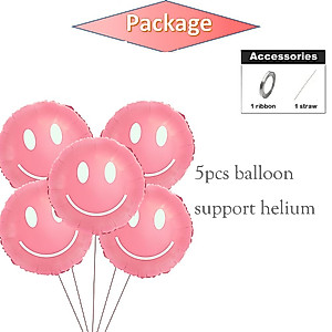 24Inch pink smile balloons,pink smiley face foil balloons for girl birthday party decoration/groovy party supplies(5pieces)