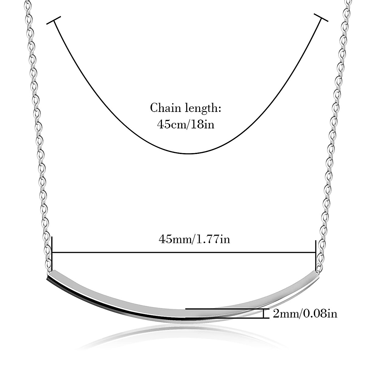 Balance Tube Bar Necklace, 925 Sterling Silver Curved Bar Pendant Necklace, Simple Jewelry Gift for Women and Girls