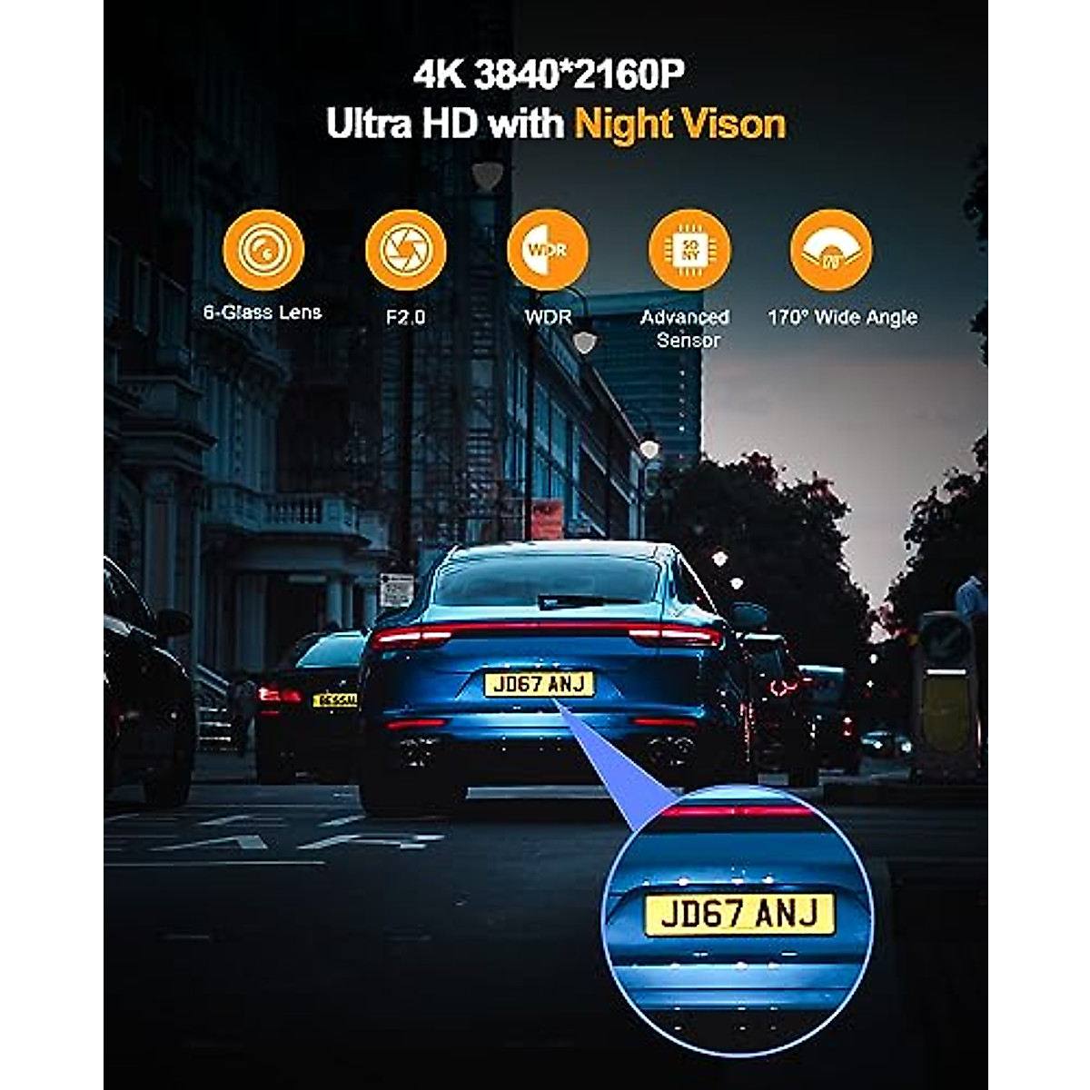 Dash Cam 4K WiFi 2160P Car Camera, Dash Camera for Cars, Mini Front Dashcam for Cars with Night Vision, Loop Recording, G-Sensor,24H Parking Monitor,Supercapacitor,Voice Prompt,APP,64GB Card Included