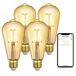 Linkind Smart Edison Bulbs, WiFi LED E26 Edison Bulbs, Dimmable ST64 Vintage Filament Light Bulb, 45W Equivalent, 2200K Soft White, 350lm, Compatible with Alexa, Google Home, No Hub Required, 4 Pack