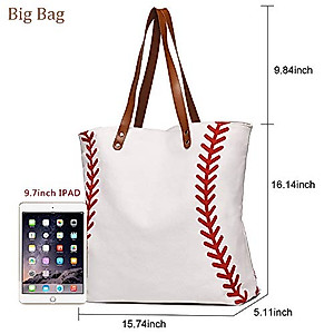 Large Baseball Tote Bag Sports Printing Utility Top Handle Shoulder Bag Canvas Sport Travel Beach for Women Gifts