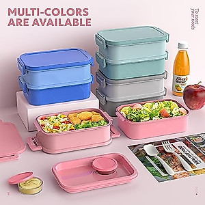 Jelife Bento Lunch Box for Adults - 3 Layers Leak-Proof Stackable Bento Box for Adults, 72oz Large-Style All-in-One Adult Lunchbox Bento Box with Utensil Accessories for Dining Out,Work, Pink