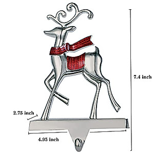 Christmas Stocking Holders for Mantle Set,Silver Christmas Stocking Hangers for Fireplace ,Deer and Sleigh Mantel Hanger Hooks for Stocking Hanging Ornament Firepiece Xmas Decor (Reindeer and Sleigh)
