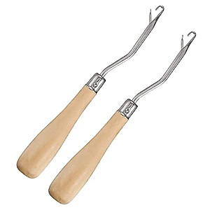 2 Pieces 6.3 Inch Wooden Bent Latch Hook Crochet Needle, Knitting Tool for Rug Making and Art Crafts