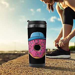 Cute Doughnut Donut Wearing Hat Travel Coffee Mug Reusable Insulated Drinking Cup with Lid for Home Outdoor Works 13 Oz