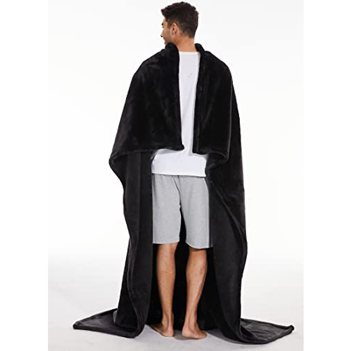 TITIZLK Wearable Blanket Adult, Super Soft Faux Fur Throw Blanket, 61x80, with a Foot Pocket, Large, Blanket with Sleeves, (Black, 62x80)