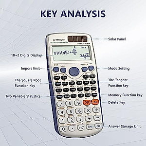 Scientific Calculators, IPepul Math Calculator with 417 Function, Solar Battery Power and 4-Line Display, School Supplies for Middle High College Students Teachers(991ES Plus)