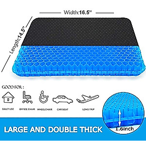Gel Seat Cushion, Double Thick Big Gel Seat Cushion, Honeycomb Design Gel Seat Cushion for Pressure Relief Back Pain, Gel Cushion for Home Office Chair Cars Wheelchair(with Non-slip Seat Cover)