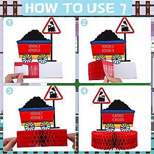 9 Pcs Railroad Train Crossing Theme Honeycomb Centerpieces Party Decorations Railway Train Centerpiece Decoration Birthday Railroad Crossing Sign Table Topper Kids' Party Centerpieces Photo Booth Prop