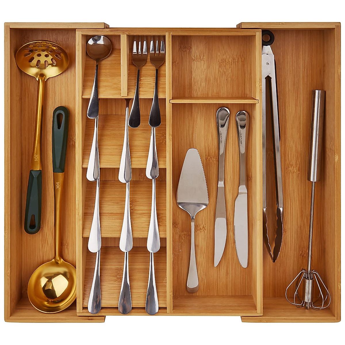 Adethkoro Bamboo Expandable Silverware Organizer and Utensil Organizer, Drawer Organizer Kitchen Utensil, flatware organizer and Cutlery Tray for drawer, for Spoons, Forks, Knives in Kitchen