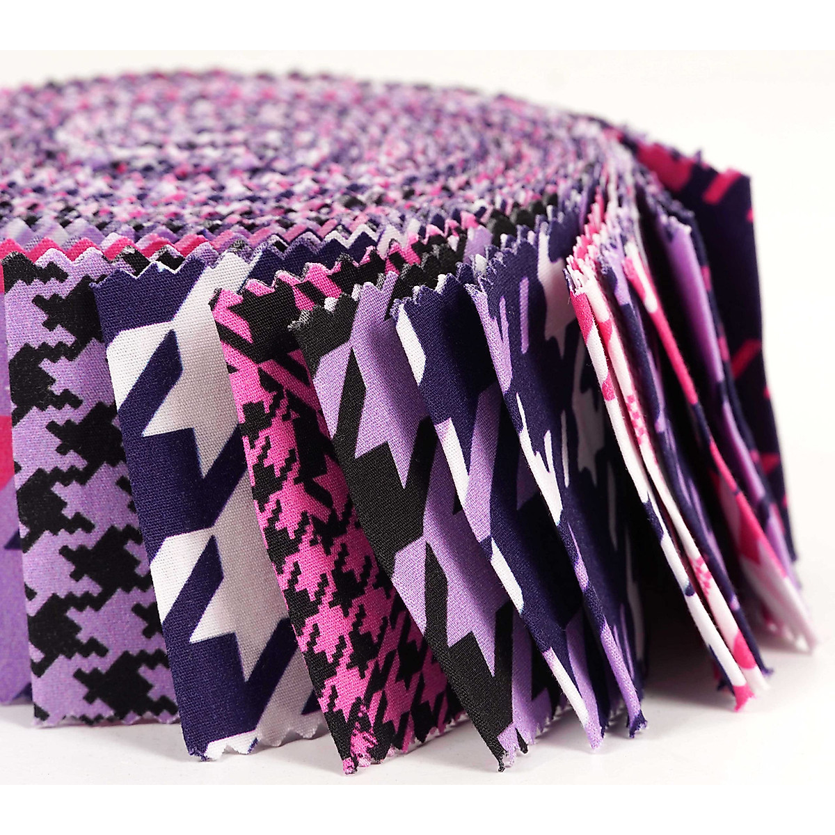 Soimoi 40Pcs Houndstooth Print Cotton Precut Fabrics for Quilting Craft Strips 2.5x42inches Jelly Roll - Purple & Pink