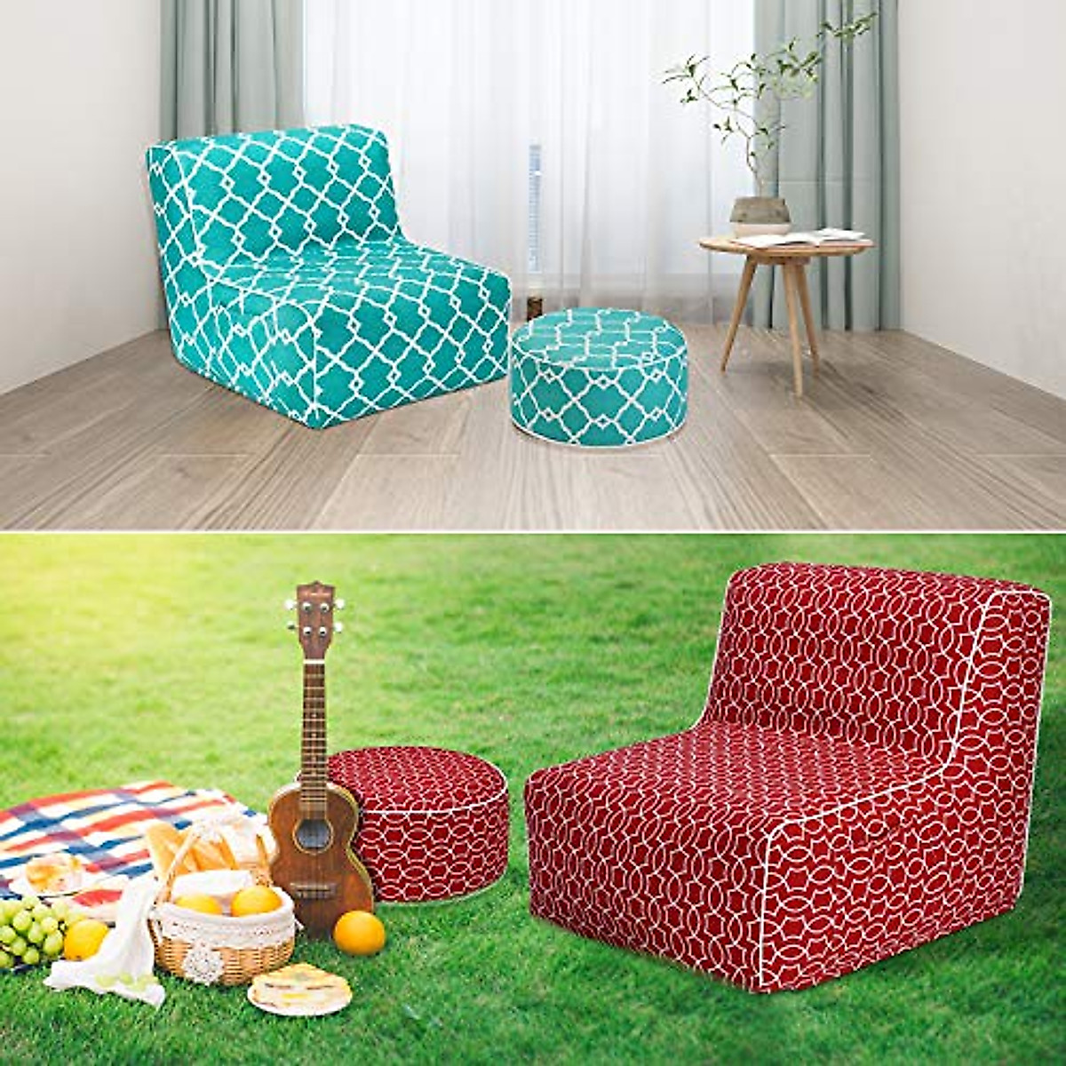 Inflatable Ottoman footrest Stool with Portable air Pump and Storage Bag or Pouch Used for Outdoor or Indoor Travel Portable Camping Backyard Patio Garden Home Yoga footrest Stool (Turquoise)