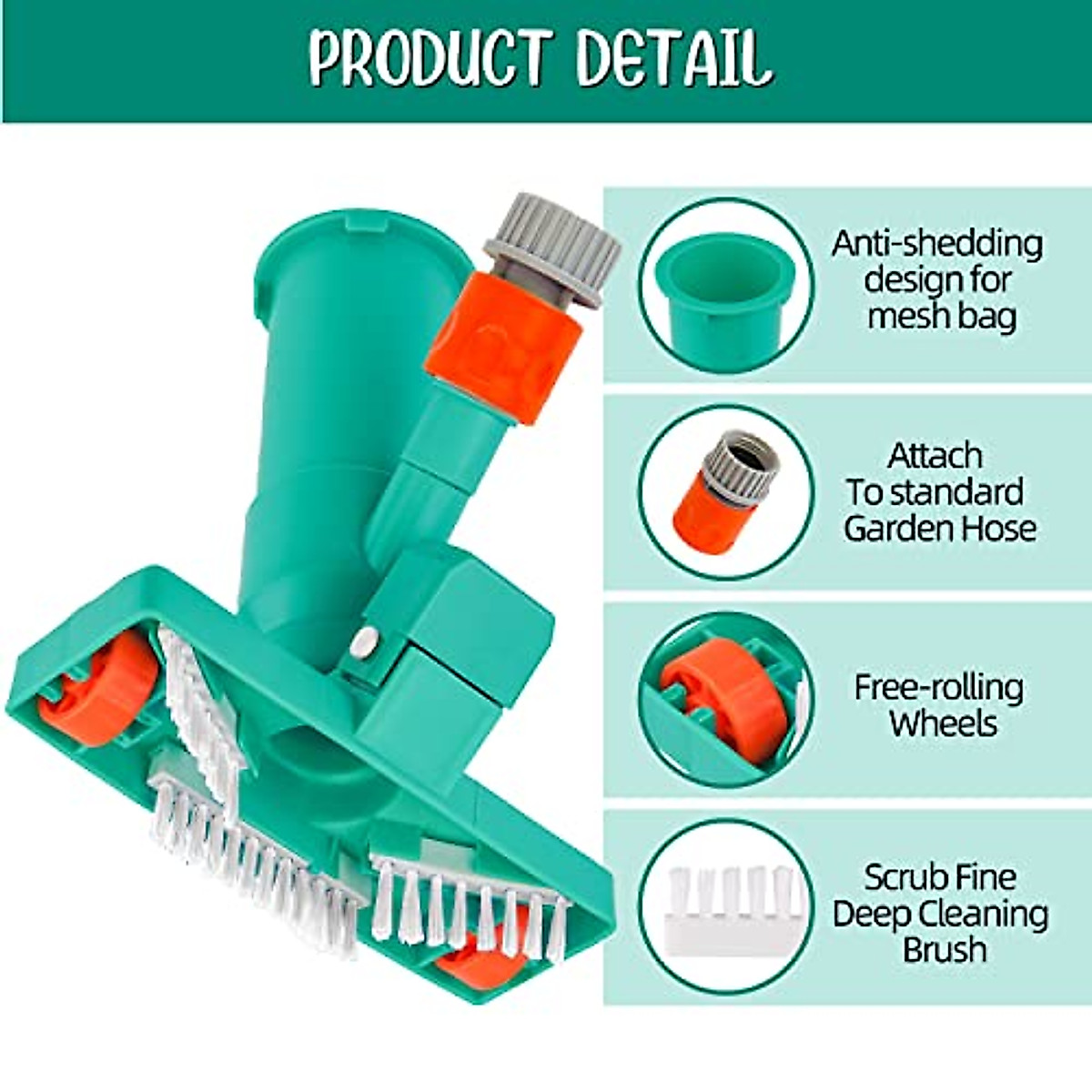 Pool Vacuum Cleaner Handheld Pool Leaf Vacuum, Pool Vacuum Brush for Above Ground Pool Inground Pool Spa Pond Hot Tub (No Garden Hose Included) (Medium, Green)