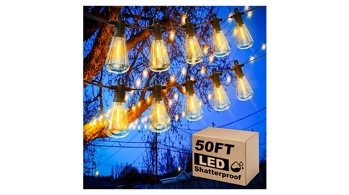 50 FT LED Outdoor String Lights - Waterproof and Dimmable