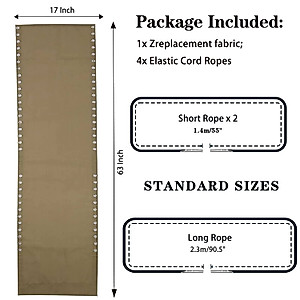 Zero Gravity Chair Replacement Fabric with Bungee Cord Kit, 17 Inch Wide Repair Cloth with Replacement Cord for Anti Gravity Chairs Outdoor Recliner Patio Lounge Chair Lawn Beach Sling Chair, Tan