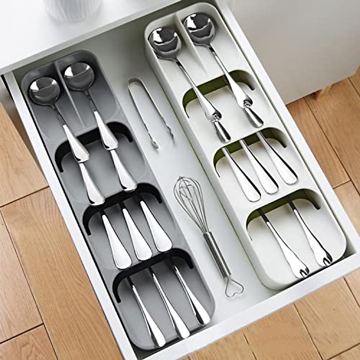 Wewdigi Drawer Cutlery Organizer Tray Kitchen Storage Holder Rack for Cutlery Silverware-Gray…