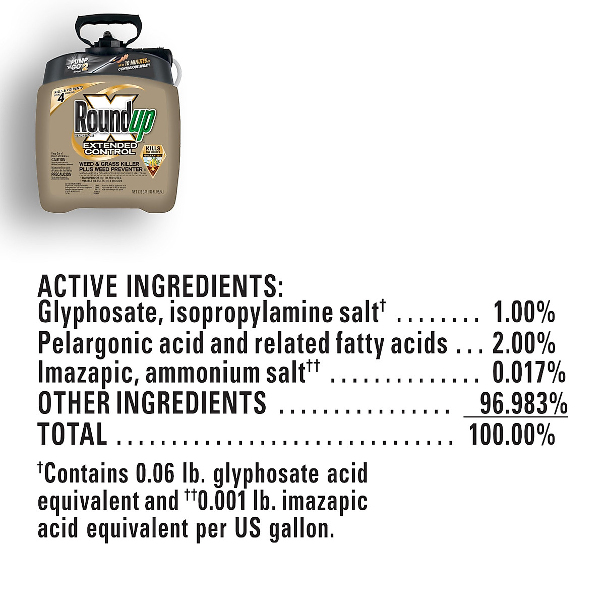 Roundup Ready-To-Use Extended Control Weed & Grass Killer Plus Weed Preventer II with Pump 'N Go 2, 1.33 gallon