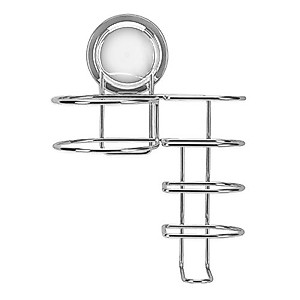 Navaris Hair Dryer and Flat Iron Holder - Suction Cup Wall Mount Blow Dryer and Straightener Mounted Storage Organizer for Bathroom - Stainless Steel