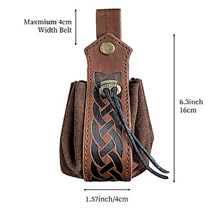 JAOYU Medieval Leather Pouch Bag Viking Pouch Hip Purse Drawstring Leather Pouch Vintage Belt Ren Faire Pouch Fanny Pack Renaissance Faire Accessories