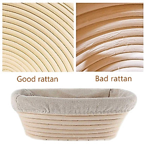Oval Bread Proofing Basket, 8.3 Inch Fermentation basket Natural Rattan Bowl Sourdough Bread Basket Set Linen Liner Cloth for Professional and Home Bakers, 2 Pcs…