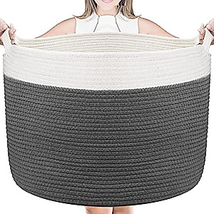 AivaToba Extra Large Cotton Rope Basket, Blanket Basket Living Room, Storage Basket for Organizing, 22” x 14” Toy Basket with Handles, Woven Basket for Towels, Pillows, Dirty Clothes Comforters