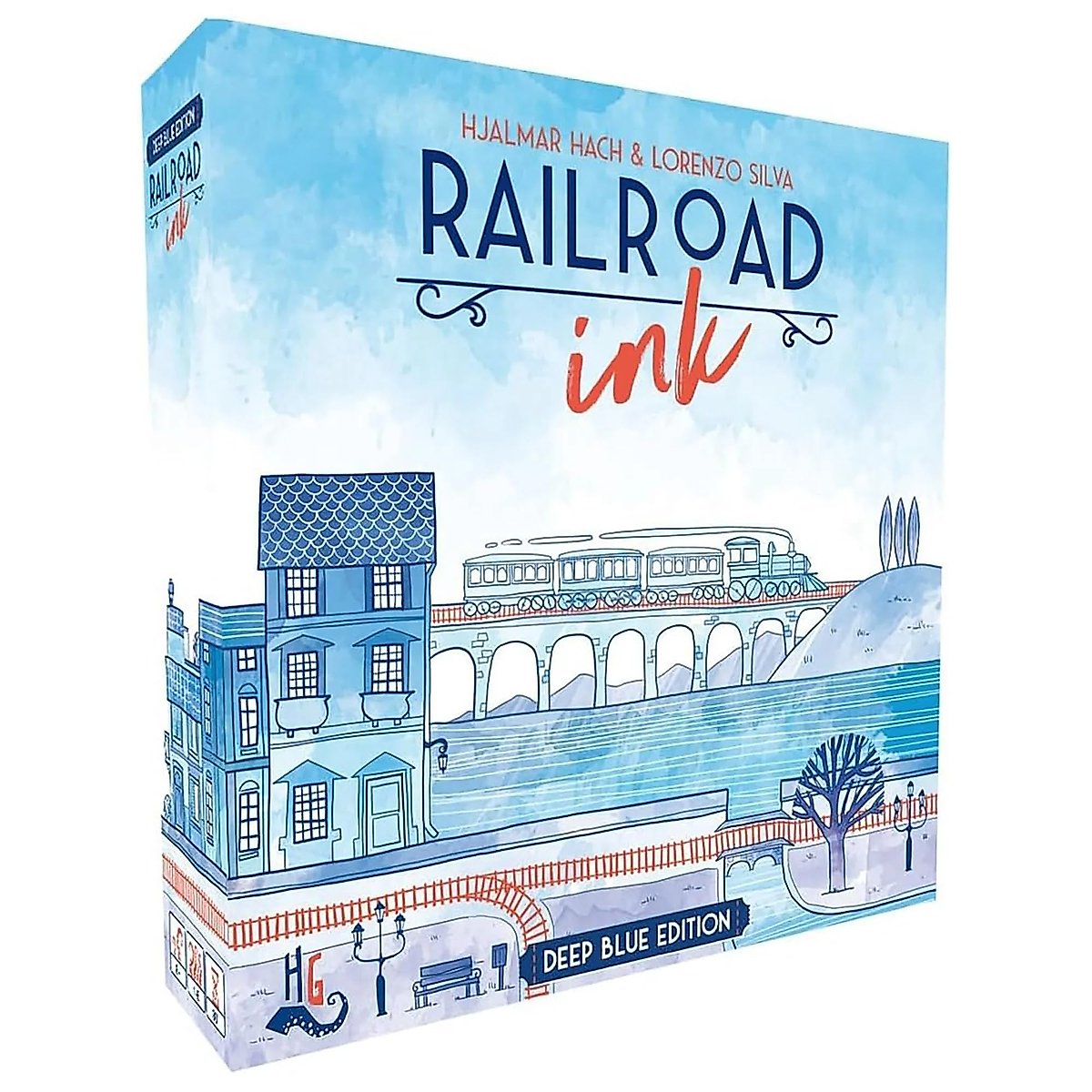 Horrible Guild Railroad Ink: Deep Blue Edition - Roll Dice and Draw Railways and Routes, 7 Rounds to Expand Your Rail Map - Expansion Dice Included Ages 8 & Up (Packaging may vary)