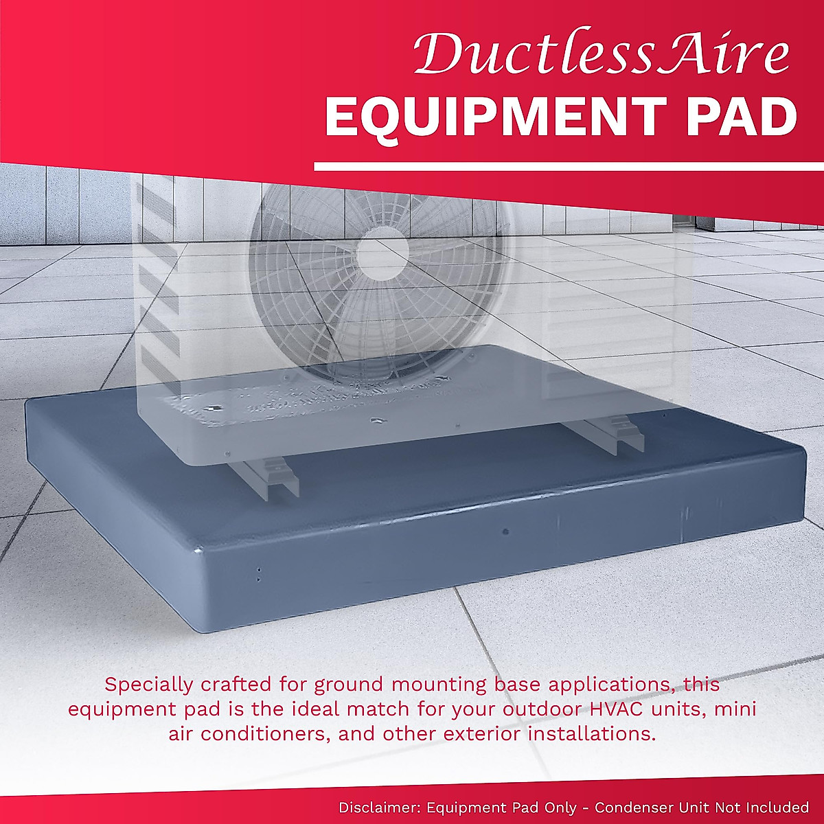 DuctlessAire Equipment Pad - Ductless Mini Split Air Conditioner Heat Pump Condenser Pads - Anti-Slip Outdoor Ground Mounting Base for HVAC Unit - Outdoor Condenser Unit Pad (18"D x 38"W x 3"H)