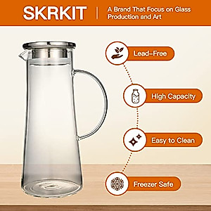skrkit Glass Pitcher with Lid - 51oz/1.5liter Water Pitcher for Ice Tea and Homemade Juice, Heat Resistant Borosilicate Glass Carafe for Hot and cold Water