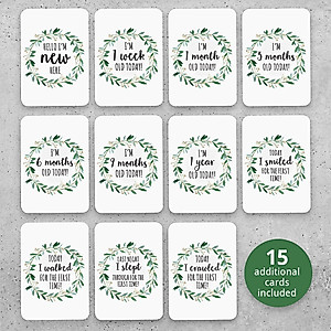 CoCreative Design Newborn Baby First Year Progress Report Cards (Set of 26) - Unique Shower Prop Gift with Cute Sayings and Floral Wreath Prints - Perfect for New Moms and Parents