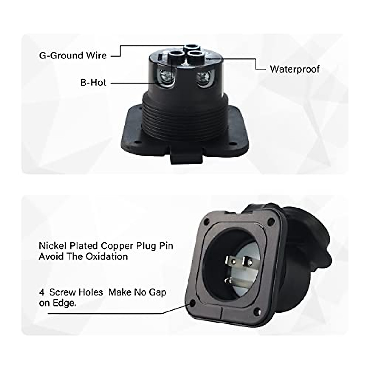 SUASLART 15 Amp 125 V Power Inlet Socket, NEMA 5-15 RV Shore Power Inlet Plug,Flanged Inlet with Waterproof Cover, 2 Pole 3-Wire AC Port Plug,Generator Male Receptacle